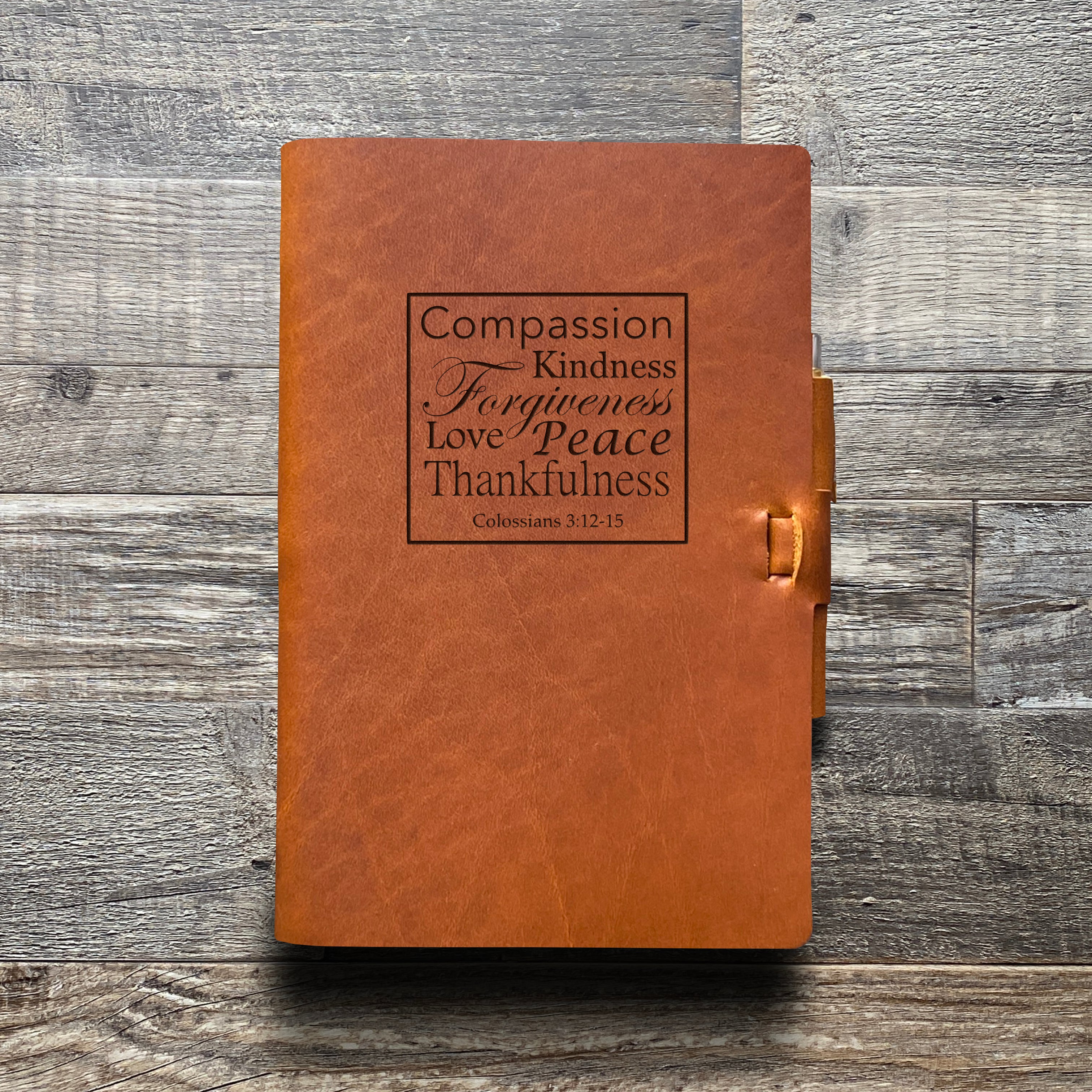 Colossians 3:12-15 - Pre-Engraved - Refillable Leather Journals – Murdy ...